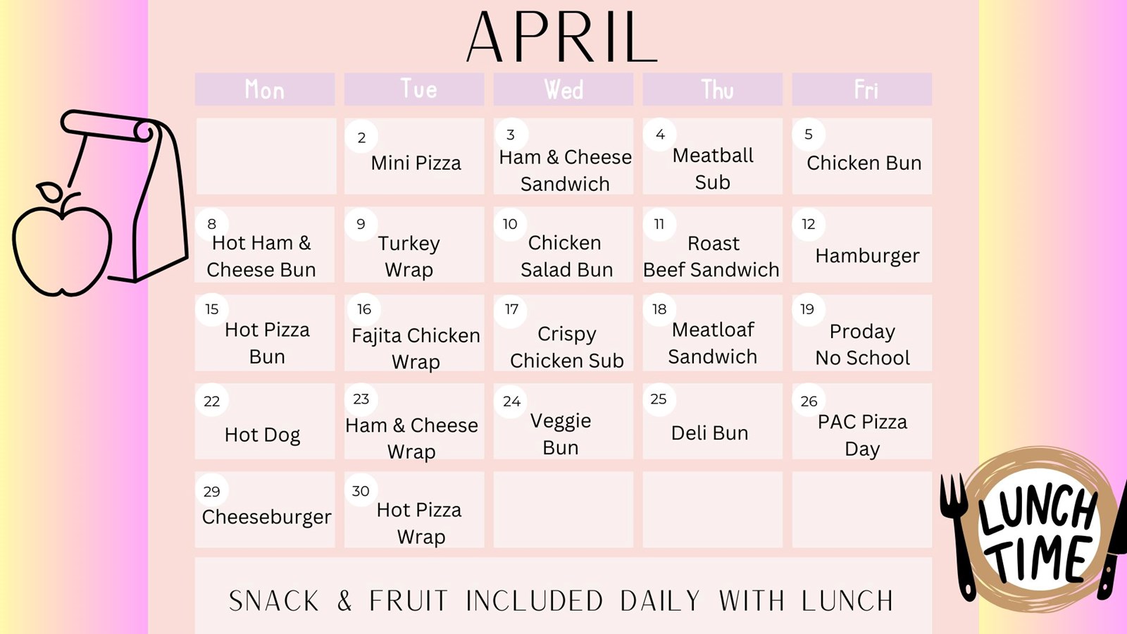 April Lunch Program Menu